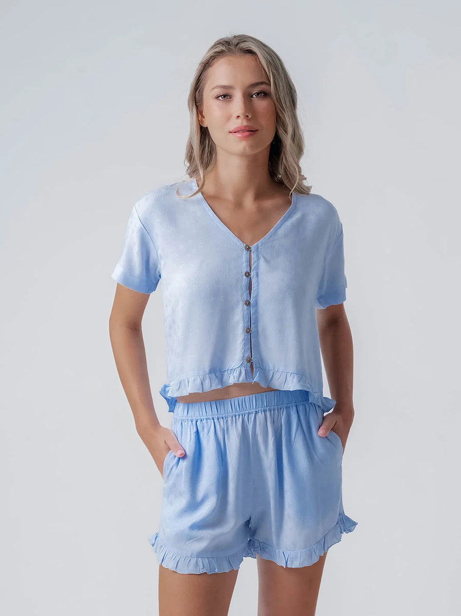 Bable Top Ice Blue – Soft Rayon Slim Fit V-Neck Cropped Top | Blood ...