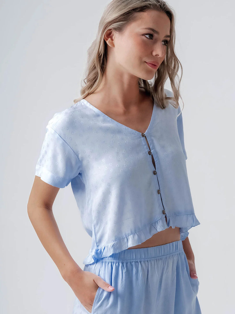 Bable Top Ice Blue – Soft Rayon Slim Fit V-Neck Cropped Top | Blood ...