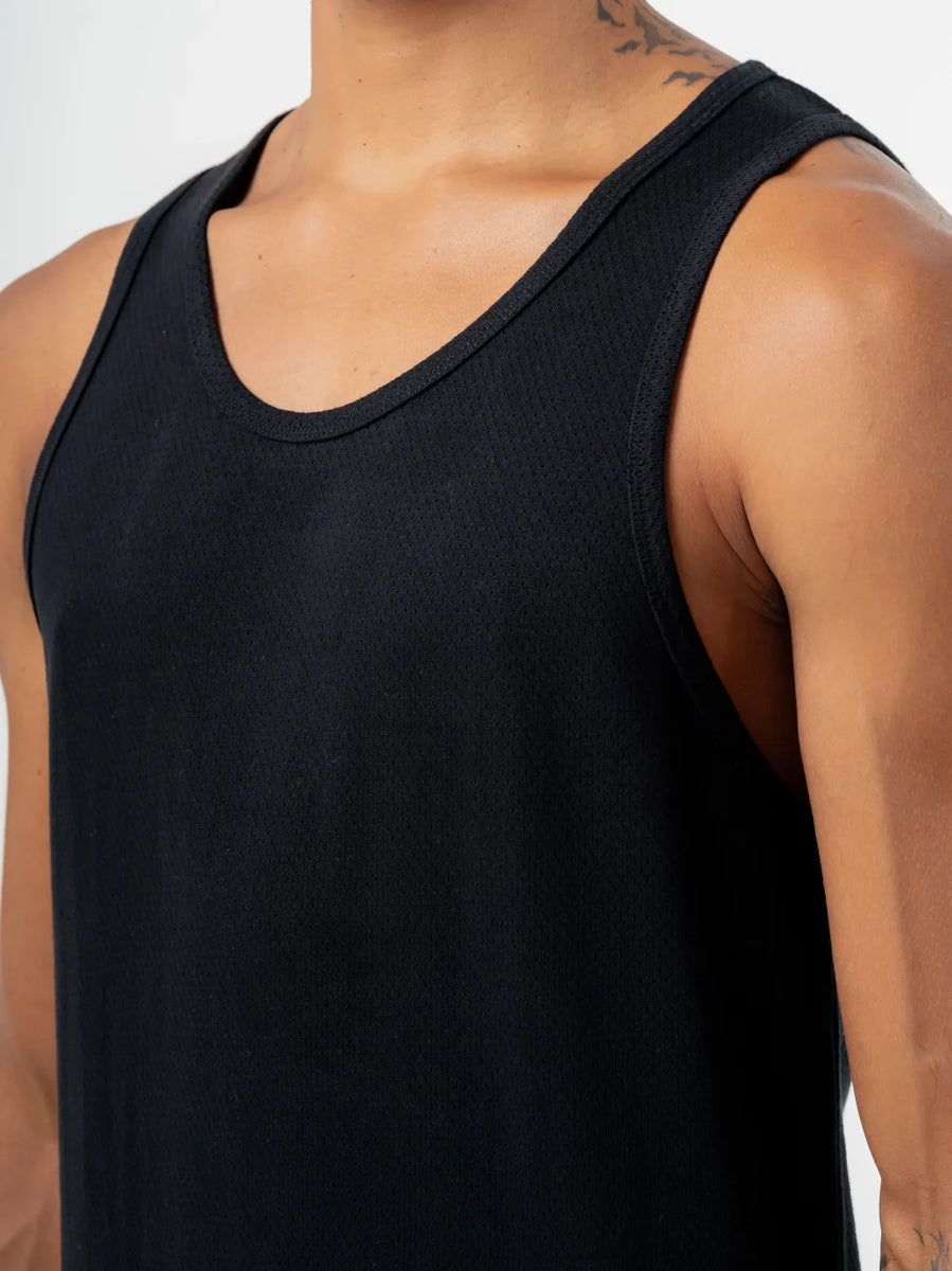 Ripcord Singlet Black – Regular Fit Perforated Cotton Jersey with Soft ...